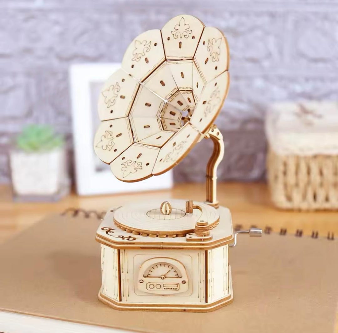 3D Wooden Gramophone Music Box Kit – DIY Mechanical Puzzle for Teens ...