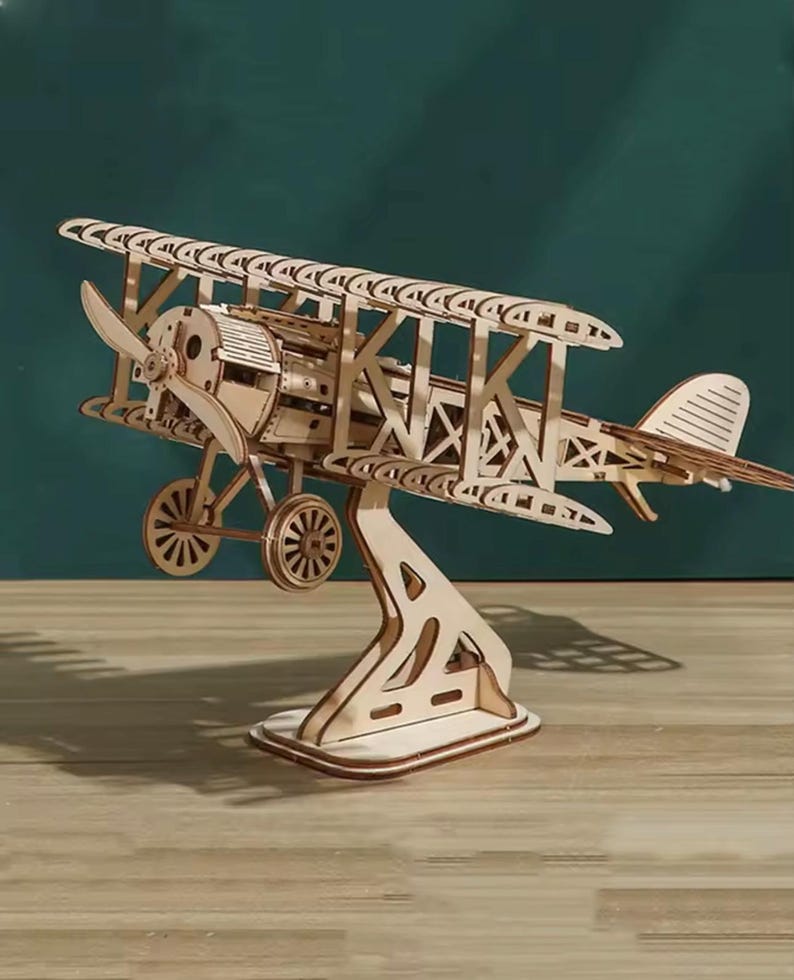 3D Wooden Puzzle, Handmade Biplane Model Kit, Birthday and Christmas ...