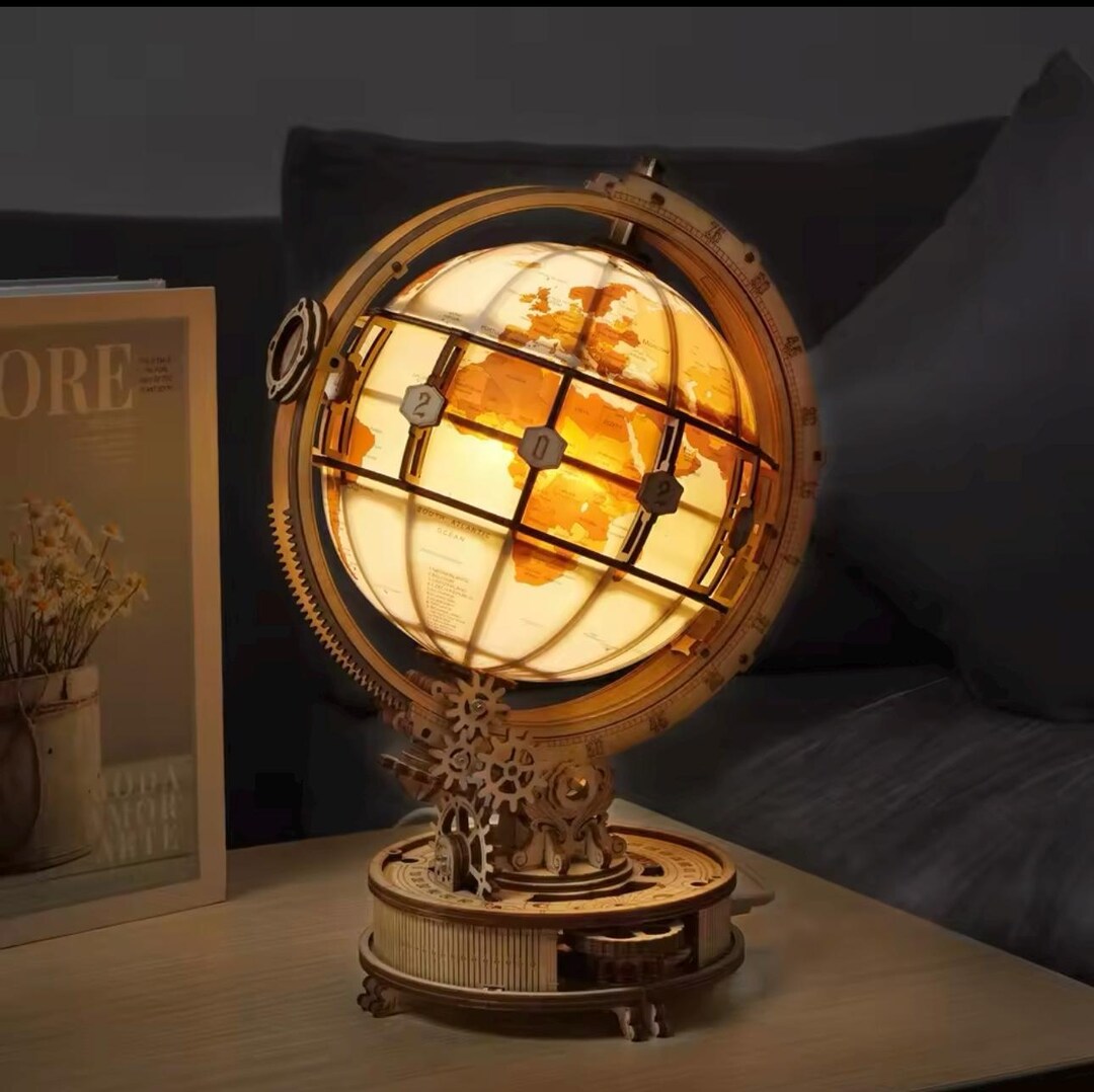 Wooden Globe Lamp 3D Puzzle Games Birthday Gift for Kids Adults 3D Home ...