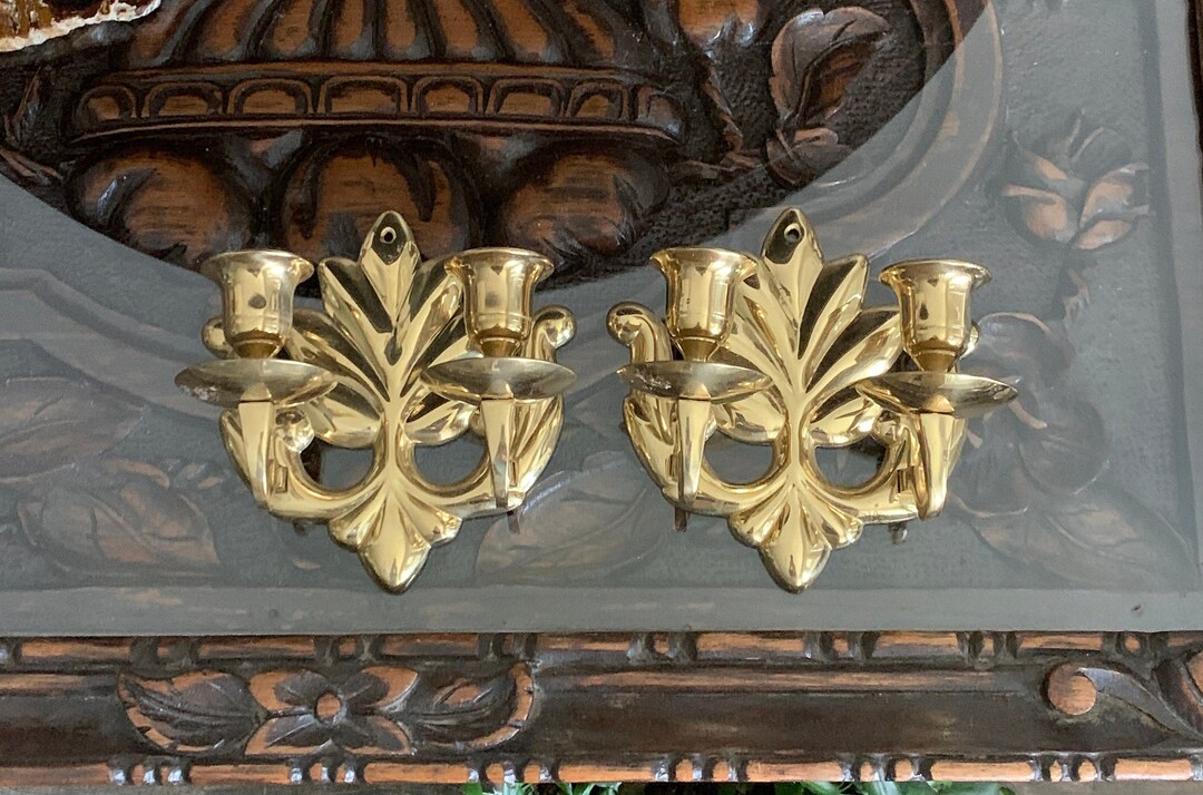 Vintage Brass Decorative Ornate Candle Wall Scones Lotus Leaf - Etsy