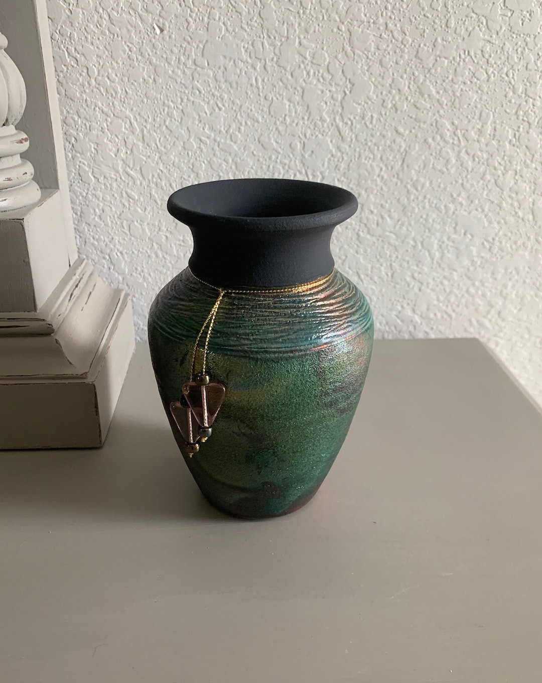 Beautiful Raku Pottery Vase Signed, Metallic Colorful W Black Rim ...