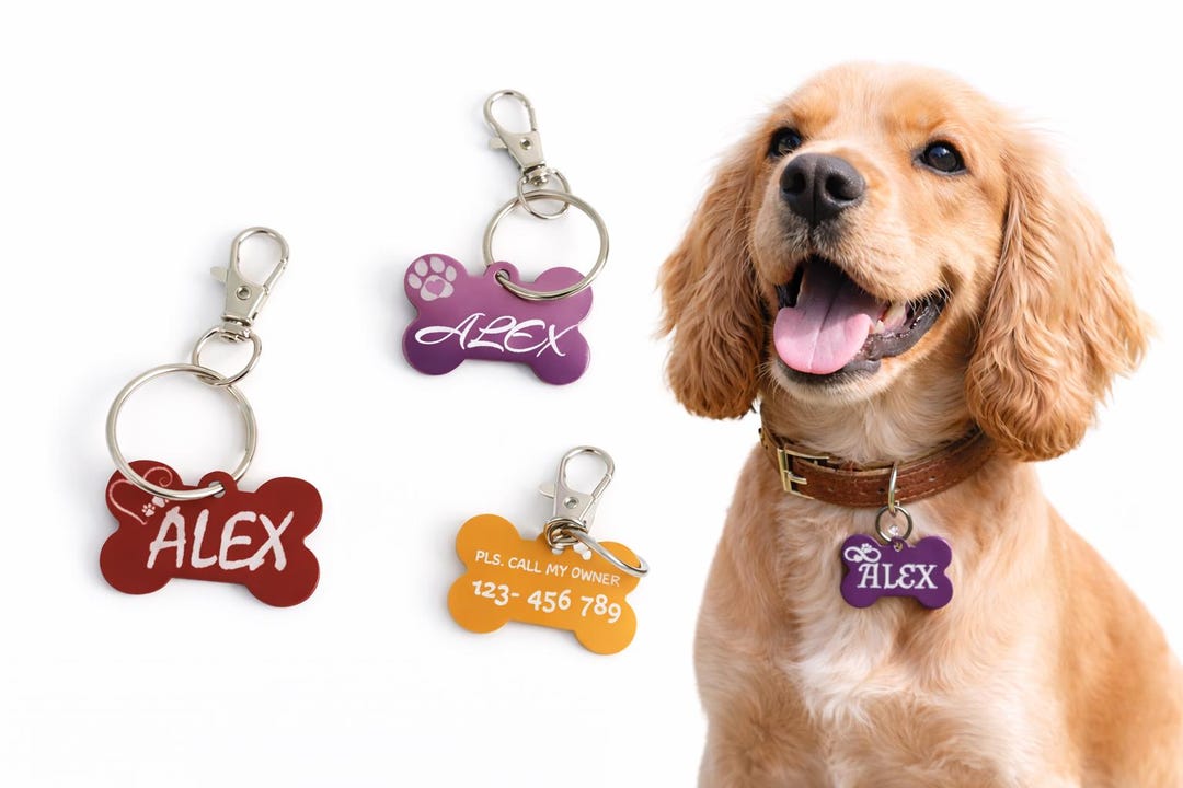 Personalized Dog ID Tag, Custom Laser Engraved Aluminum Bone Tag, Pet ...