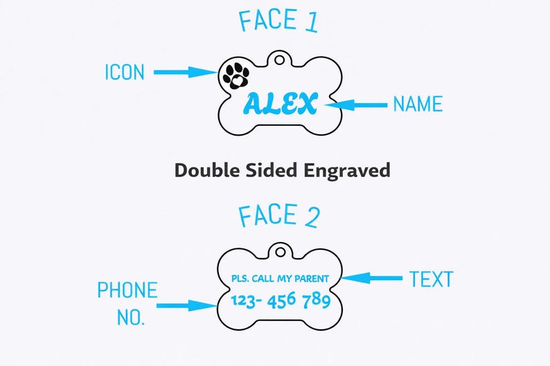 Personalized Dog ID Tag, Custom Laser Engraved Aluminum Bone Tag, Pet ...