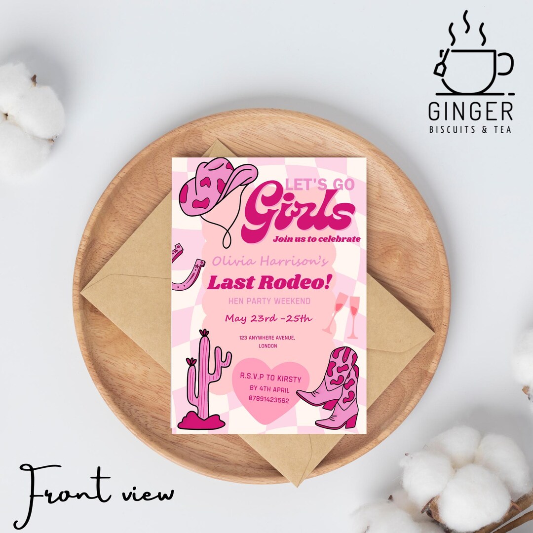 Retro Pink Last Rodeo Hen Party Invitation: Editable Canva Template - Etsy