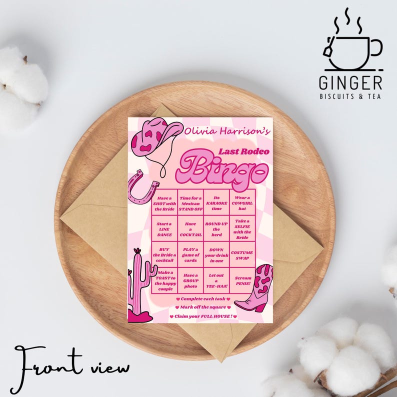 Last Rodeo Hen Party Bingo Card: Retro Pink Canva Template (A5 & A6 ...