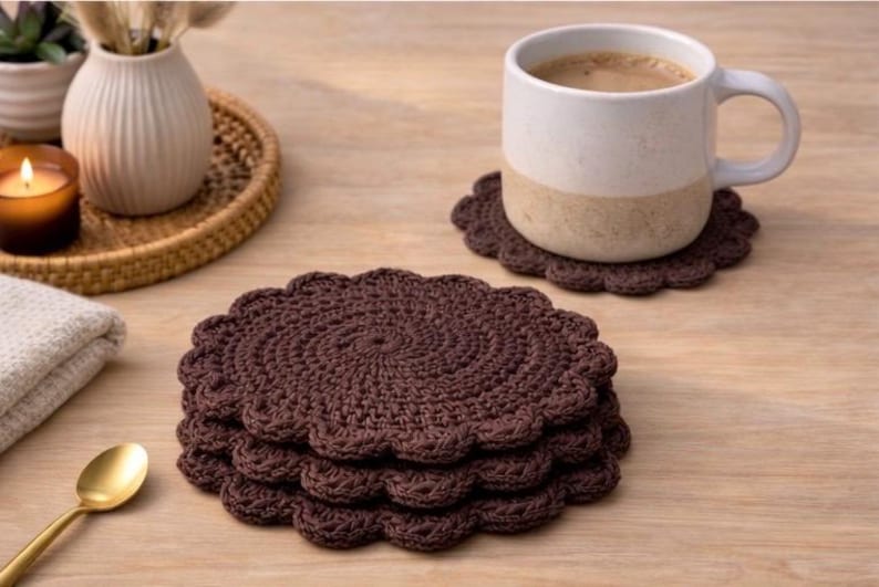 Handmade Crochet Cotton Coasters – Earthy Neutral Coaster - Etsy