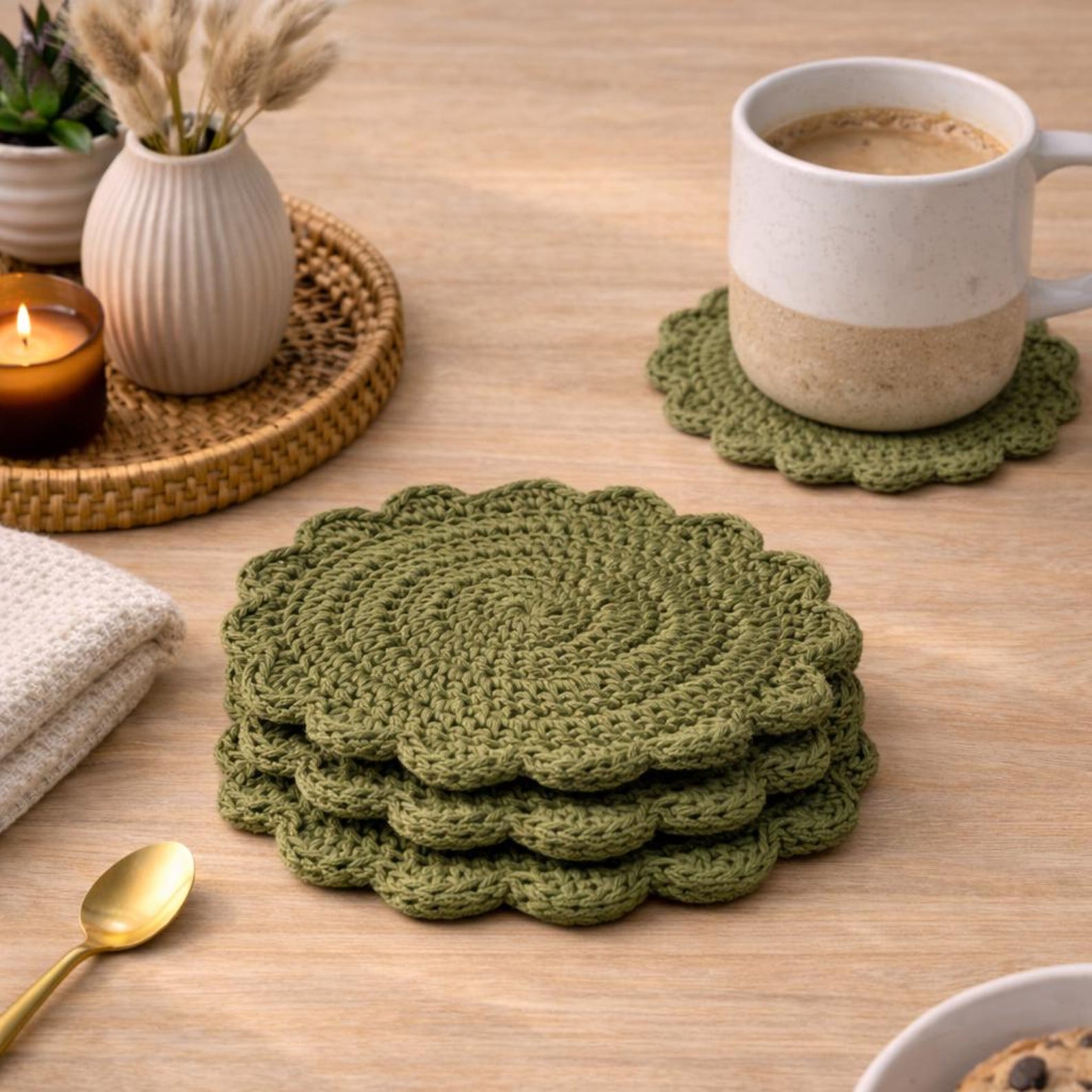Handmade Crochet Cotton Coasters – Earthy Neutral Coaster - Etsy