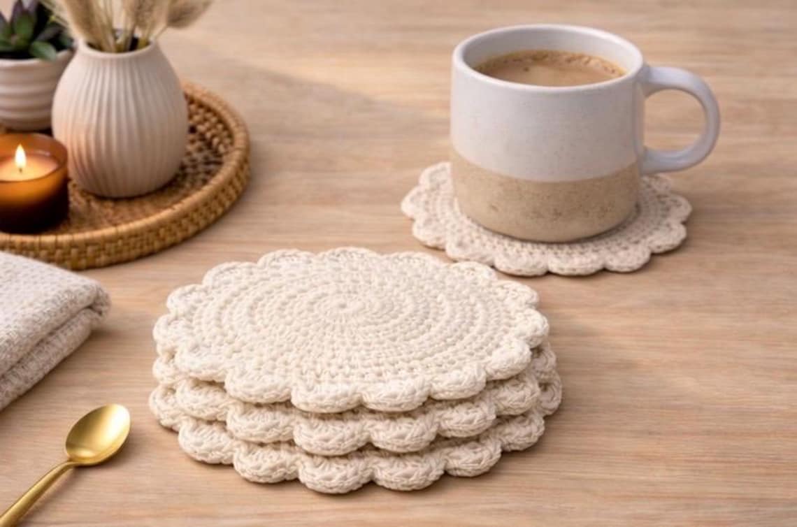 Handmade Crochet Cotton Coasters – Earthy Neutral Coaster - Etsy