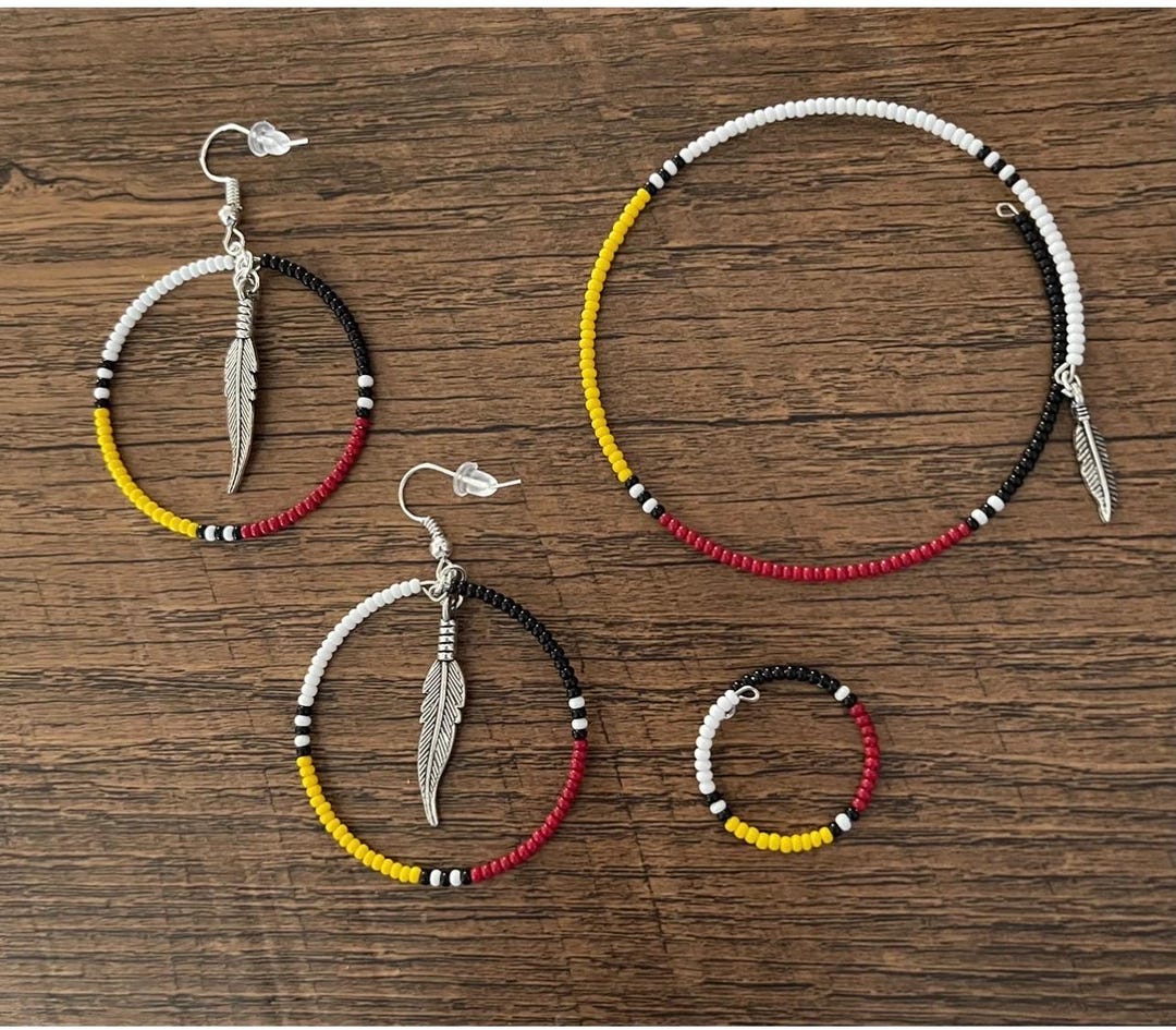Native American Style Medicine Wheel Beaded Hoop Earrings Ring Bracelet ...