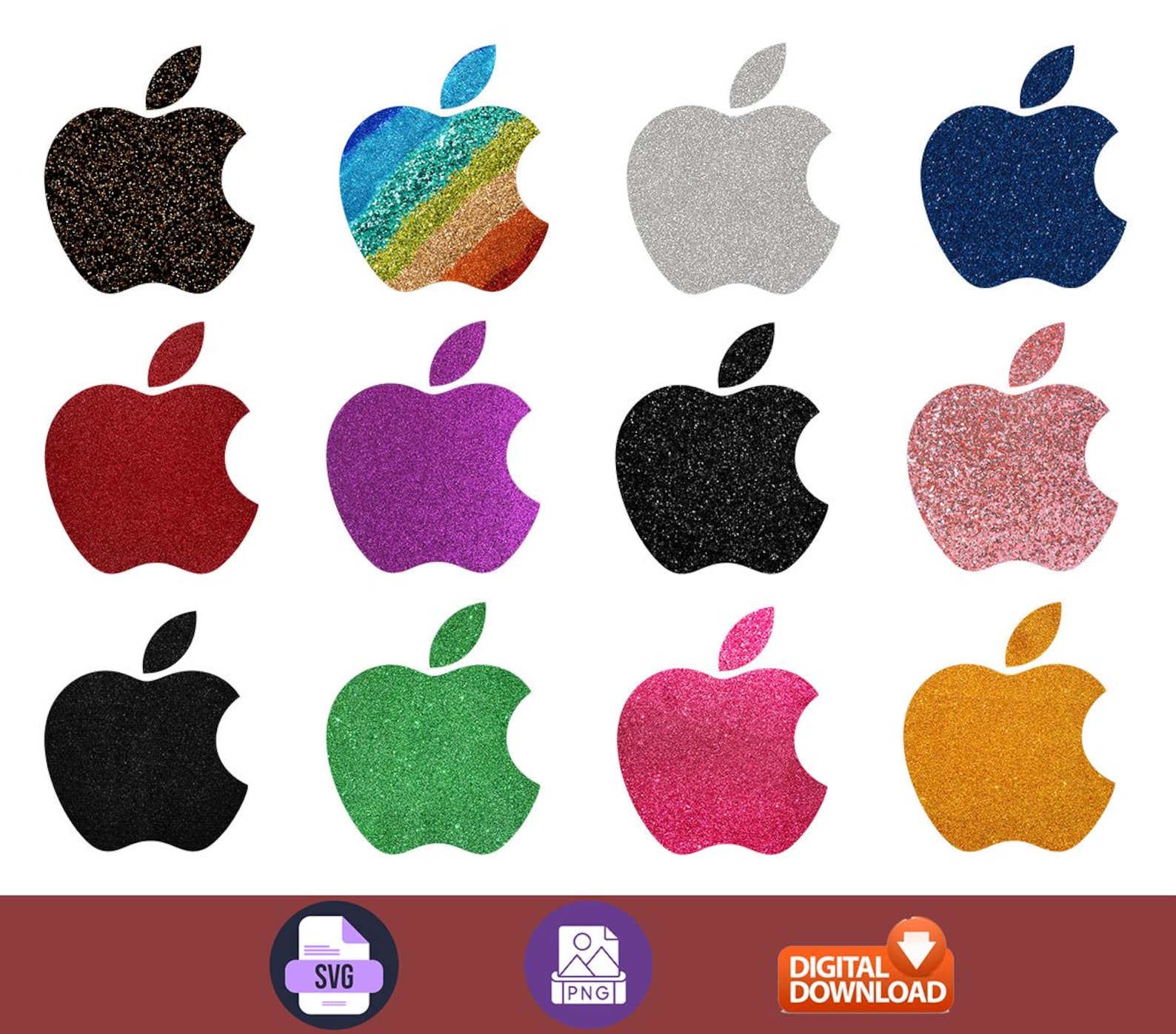 Apple Logo Decal, Shine iPhone Logo Sticker, Glitter Apple Decal ...