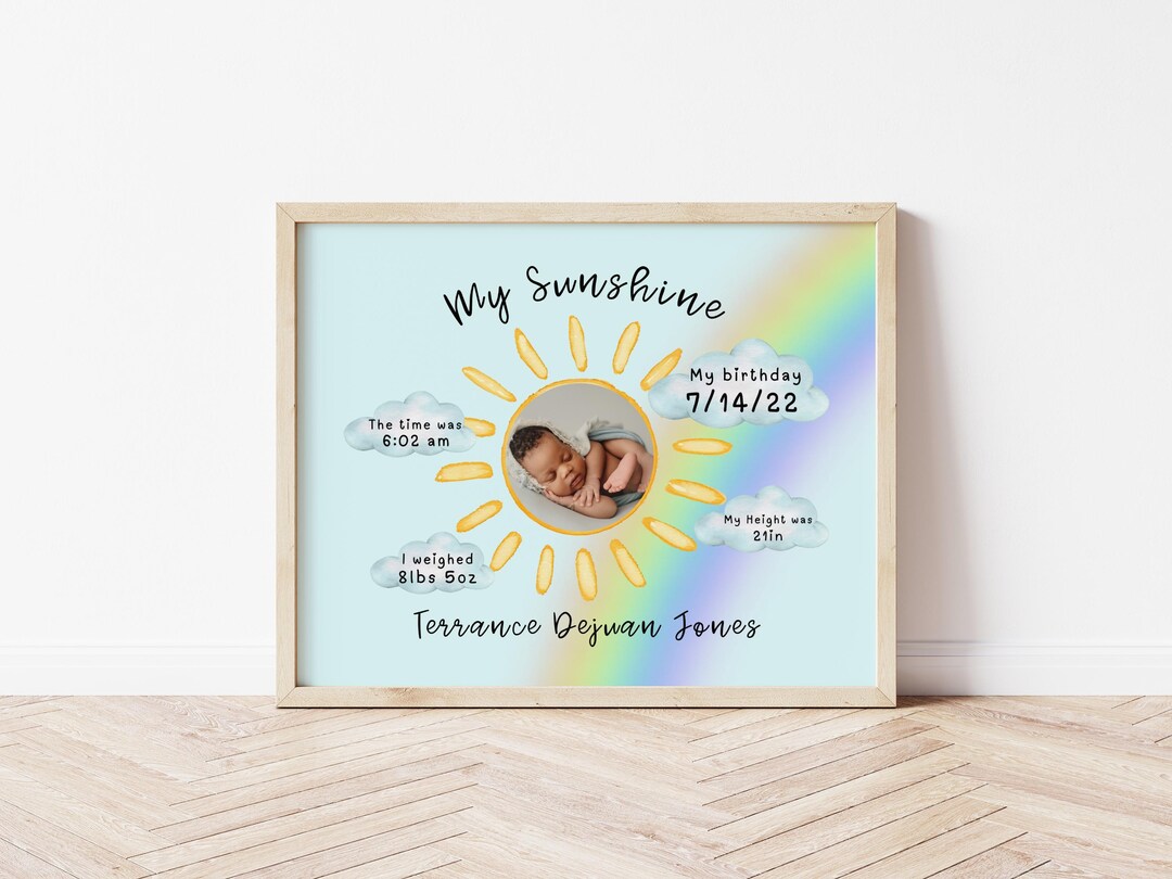 Personalized Birth Stats, Custom Baby Name Poster, Nursery Rainbow, My ...