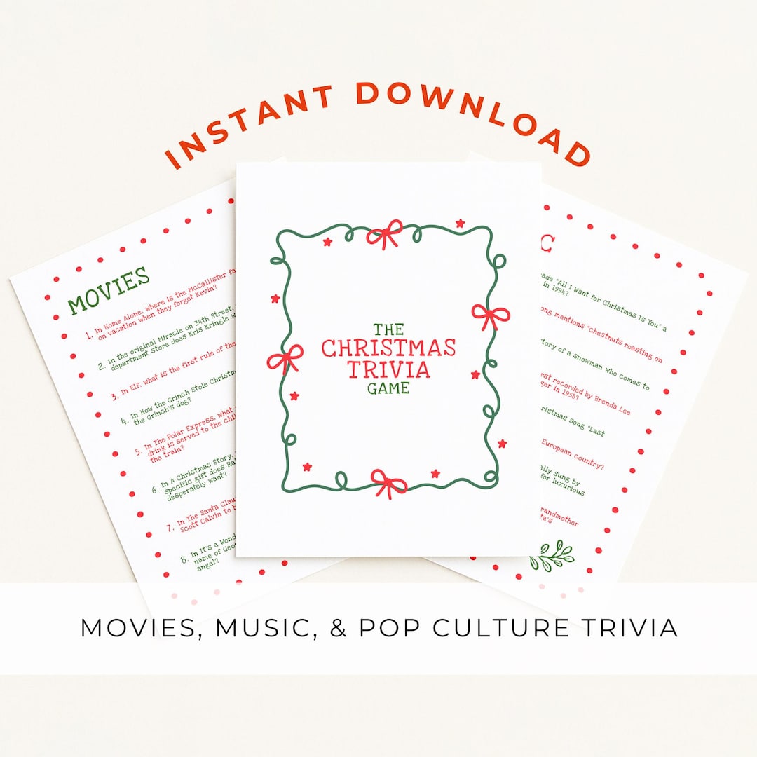 CHRISTMAS TRIVIA GAME Instant Download, Holiday Movie Question ...
