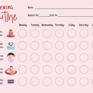 Printable Evening Routine Chart for Kids | Bedtime Habit Tracker ...