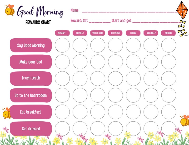 Printable Morning Routine Chart for Kids | Habit Tracker, Reward System ...