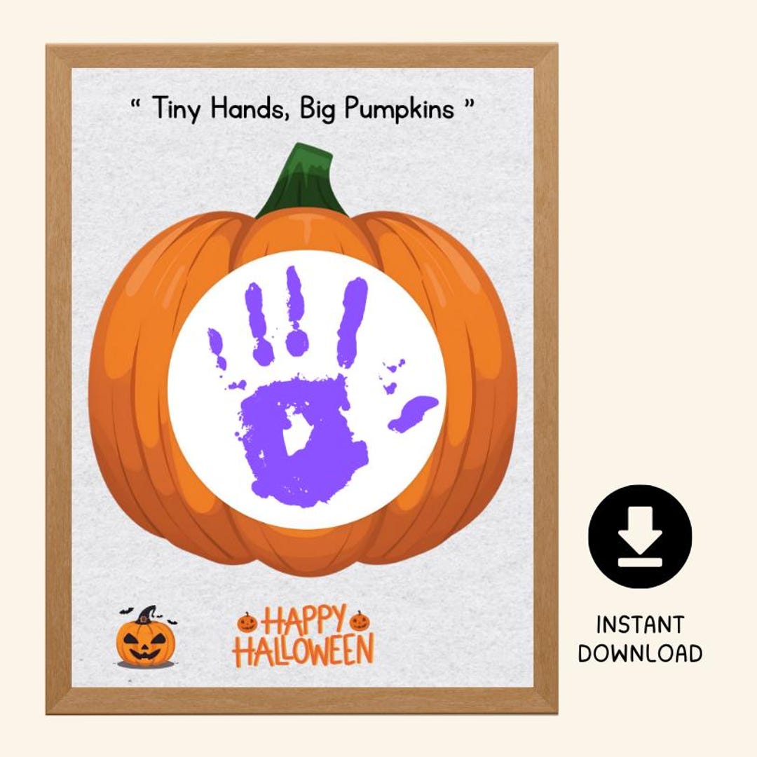Manualidad de calabaza con huella de mano: Arte de Halloween para niños ...