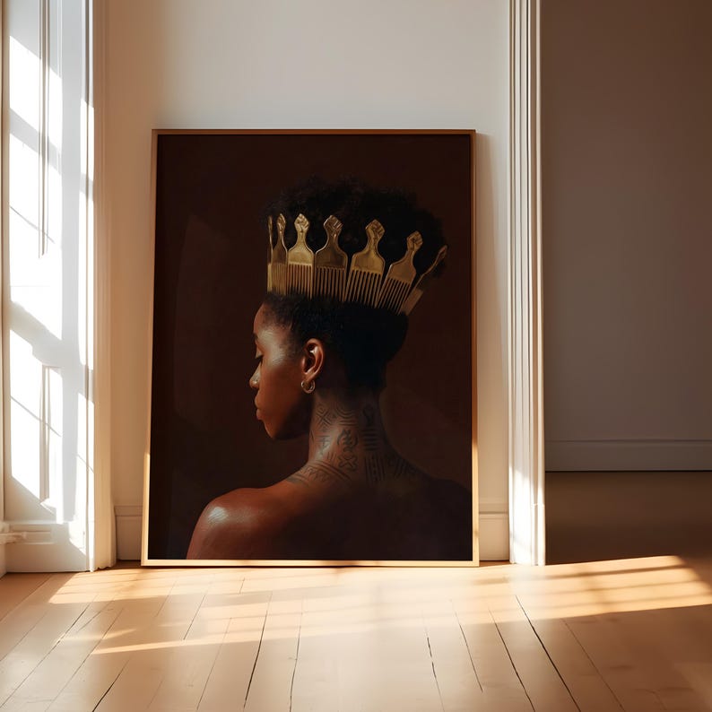Gold Afro Pick Crown, Melanin Queen History Poster, Black Woman Wall ...