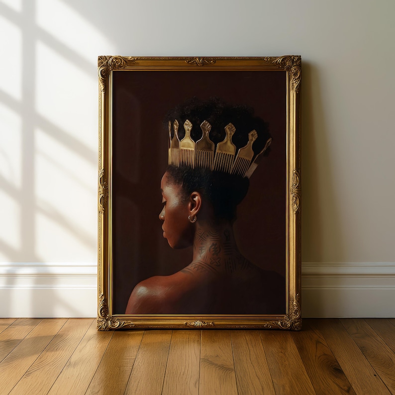 Gold Afro Pick Crown, Melanin Queen History Poster, Black Woman Wall ...