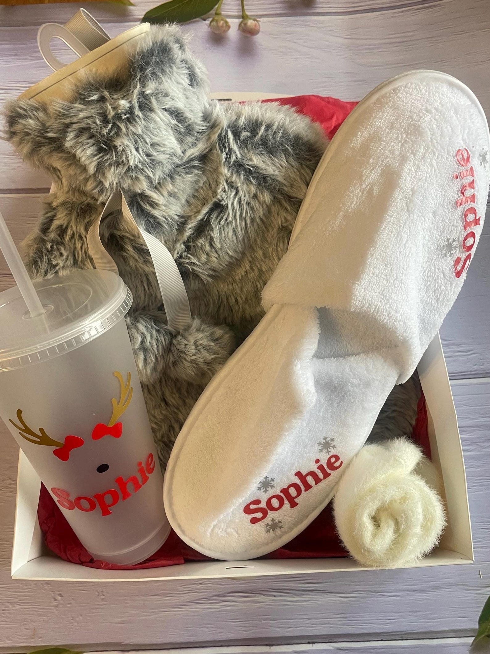Personalised Christmas Themed Gift Box: Slippers, Hotwater Bottle ...