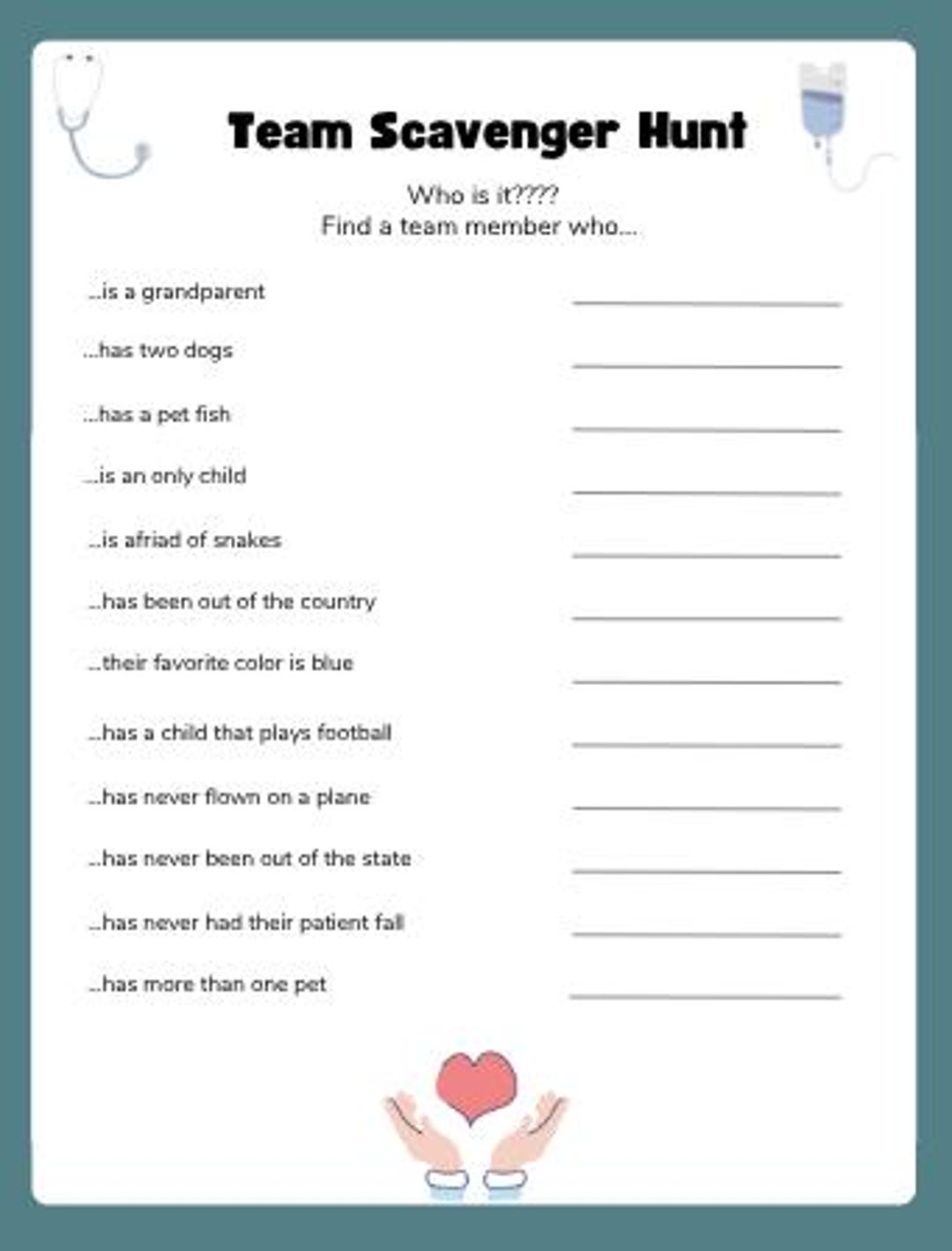 Nursing Team Scavenger Hunt - Etsy