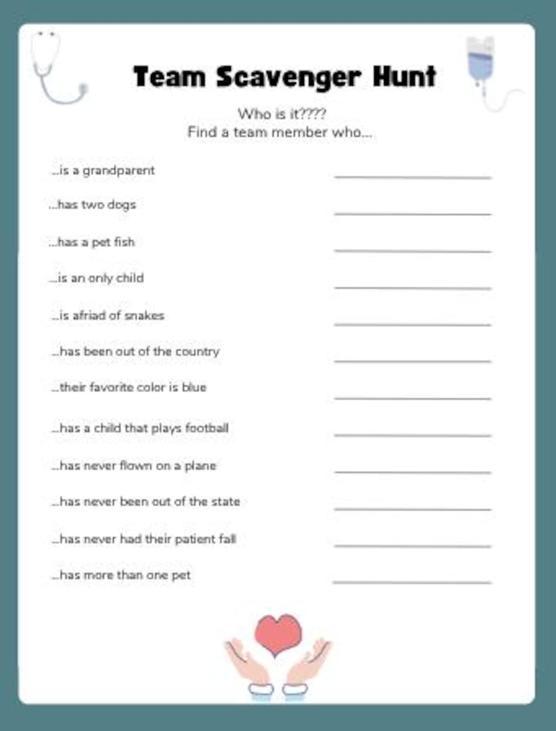 Nursing Team Scavenger Hunt - Etsy