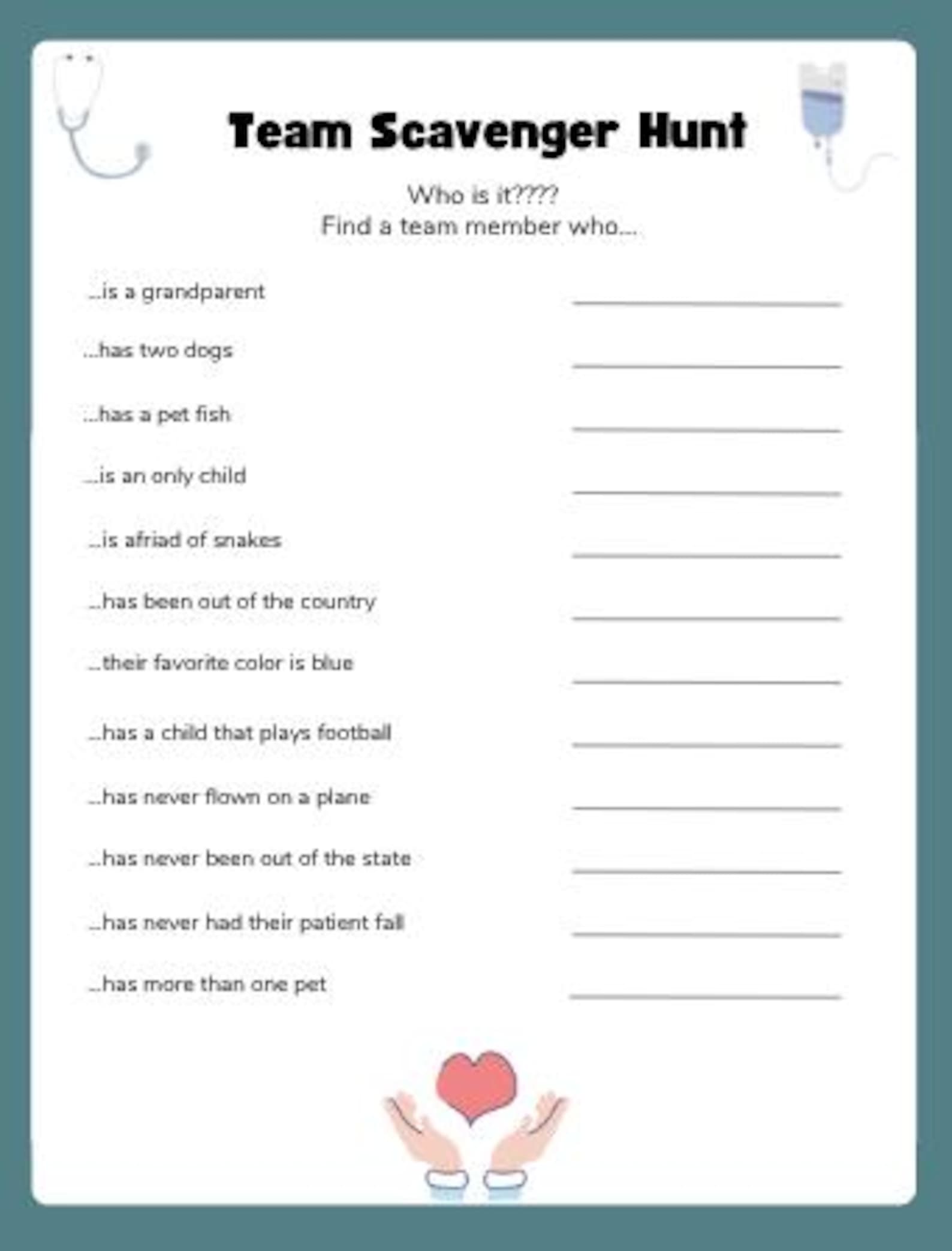 Nursing Team Scavenger Hunt - Etsy