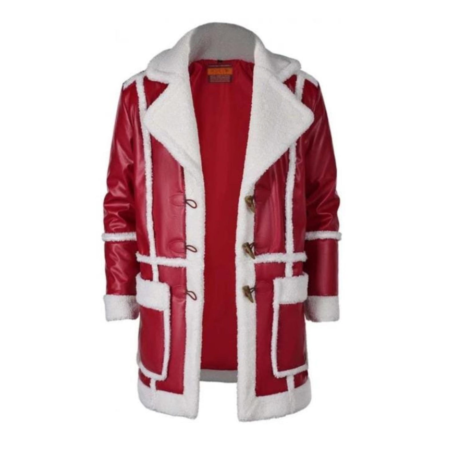 Luxurious Red Faux Shearling | Mens Santa Coat | Warm Sheepskin ...