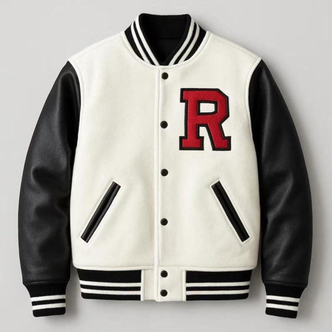 Classic Varsity Jacket With Leather Sleeves | Wool Blend Letterman Coat ...