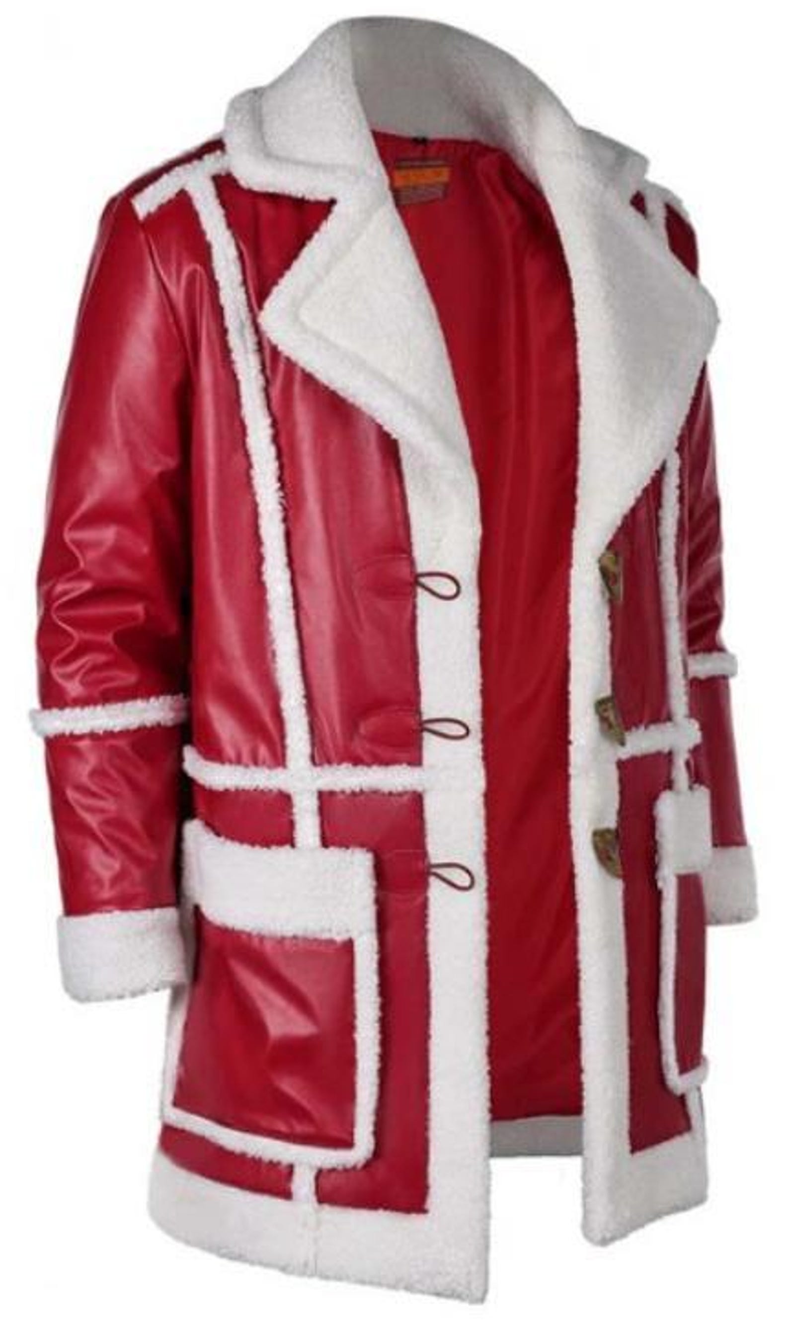 Luxurious Red Faux Shearling | Mens Santa Coat | Warm Sheepskin ...