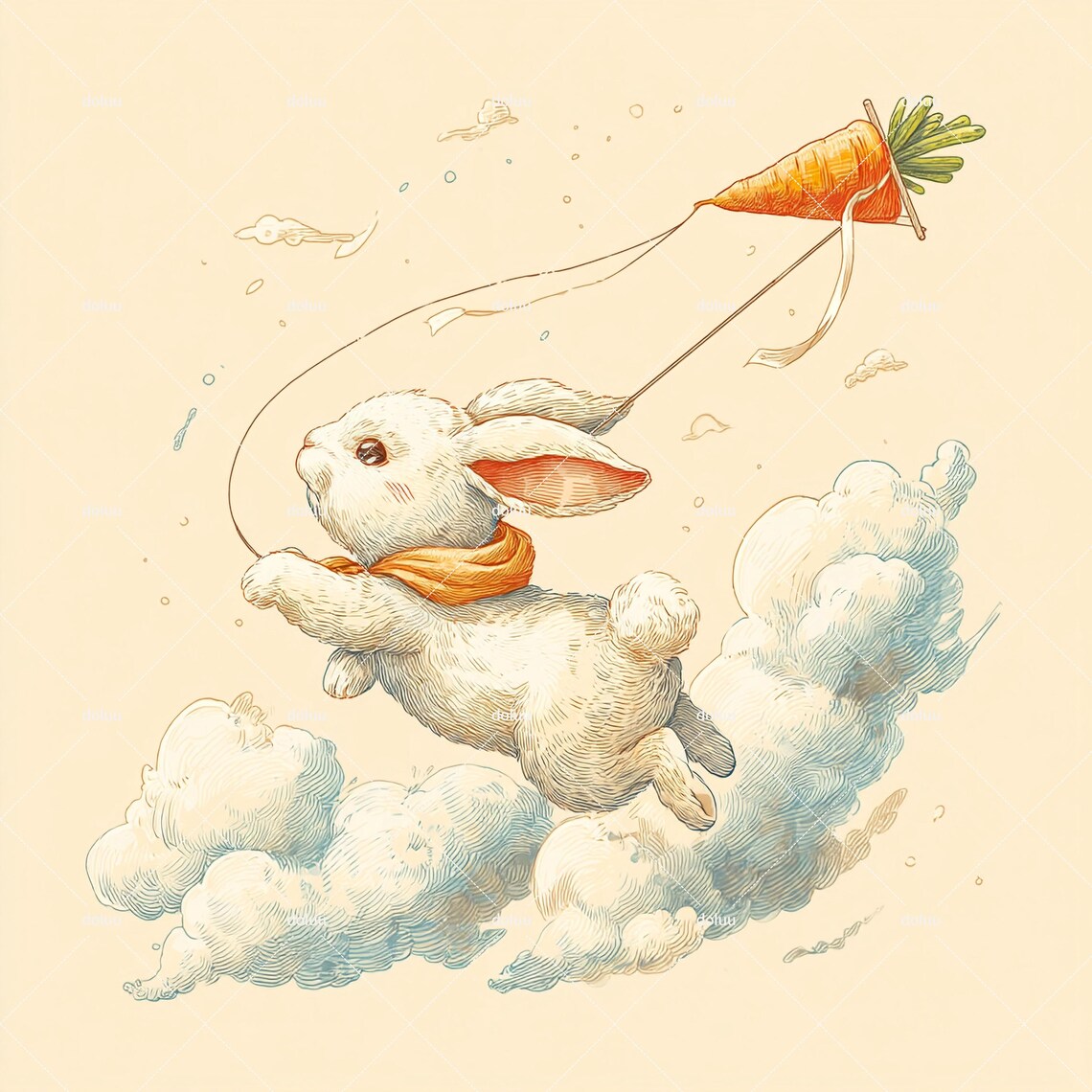 12 Bunny Flying Carrot Shaped Kite Cloud Puffs Clipart Bundle, Junk ...