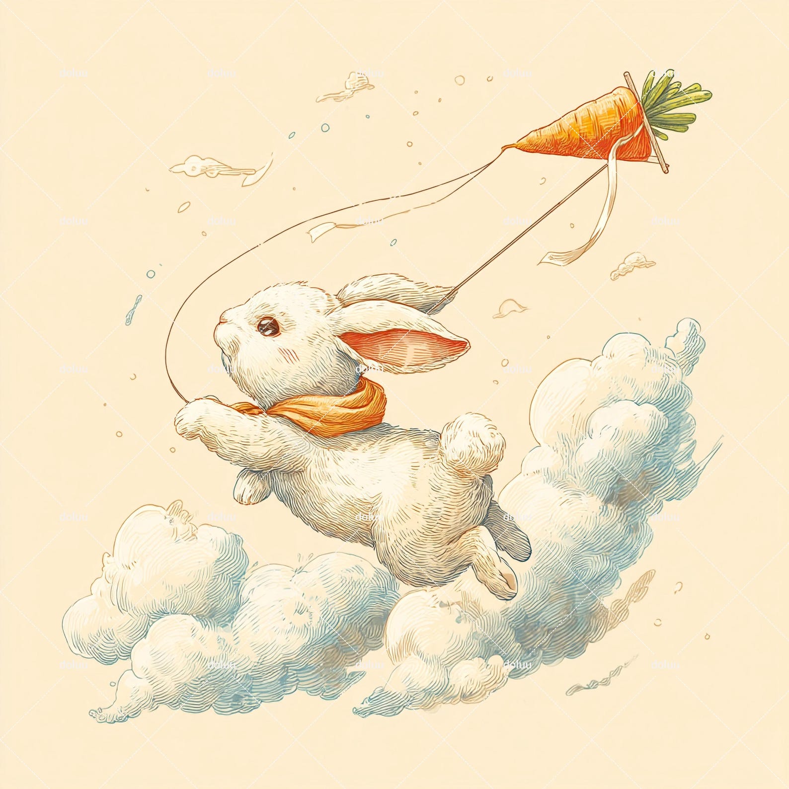 12 Bunny Flying Carrot Shaped Kite Cloud Puffs Clipart Bundle, Junk ...