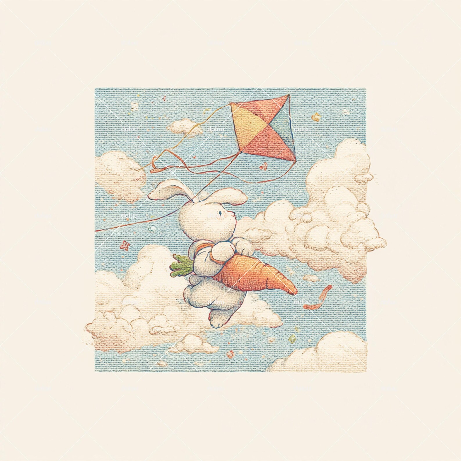 12 Bunny Flying Carrot Shaped Kite Cloud Puffs Clipart Bundle, Junk ...
