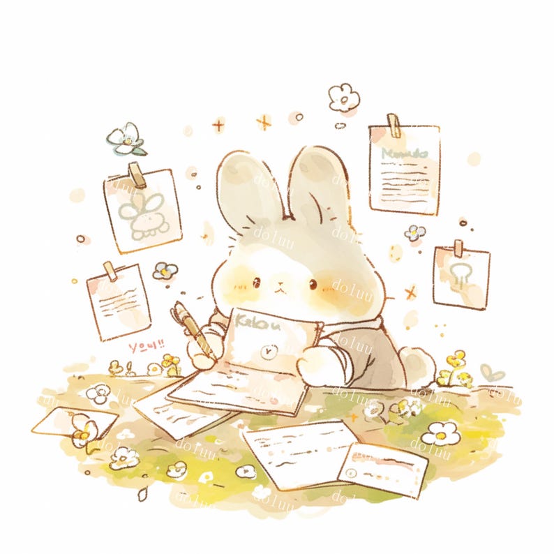 5 Little Bunny Writing Letter clipart bundle - cookie Packaging Card ...