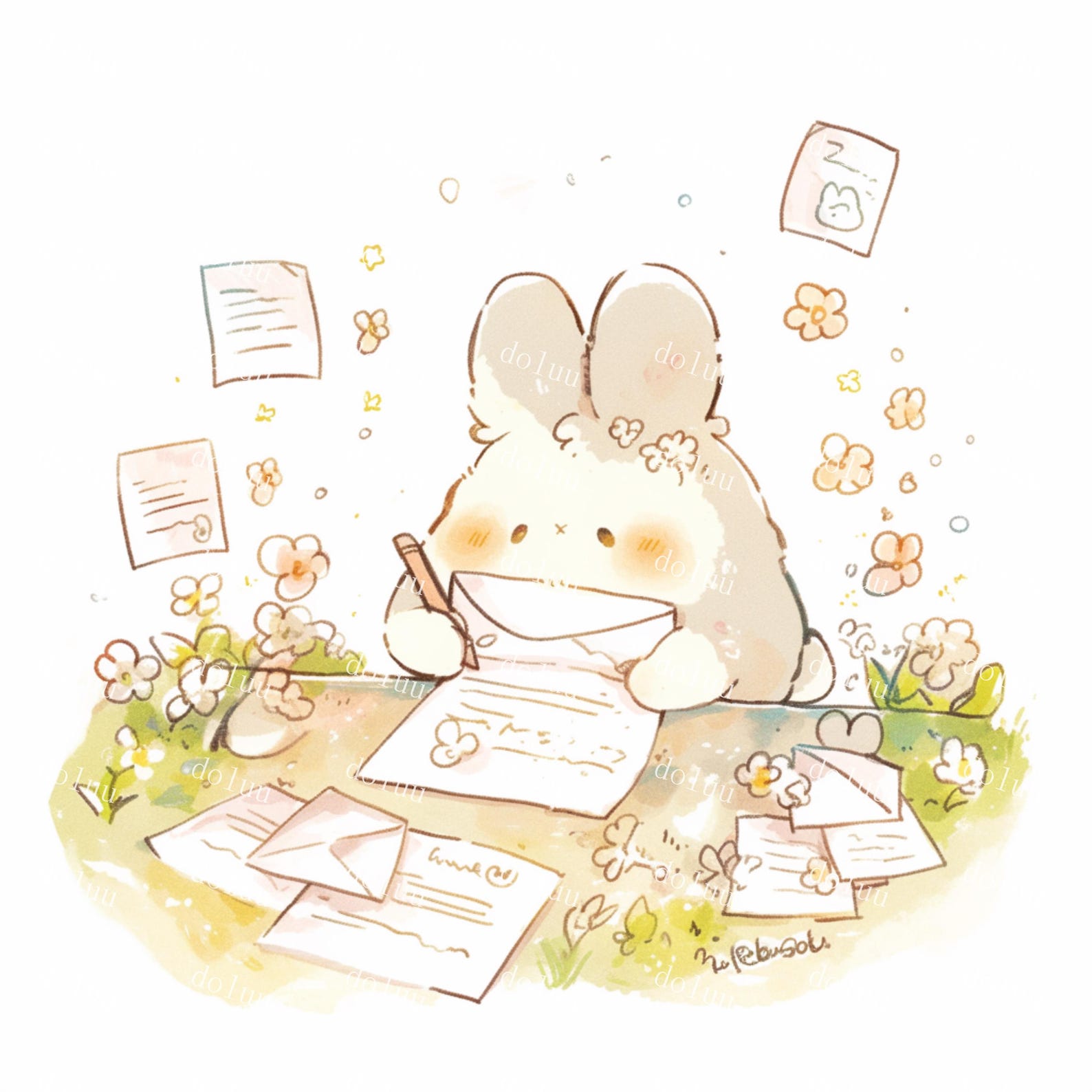 5 Little Bunny Writing Letter clipart bundle - cookie Packaging Card ...