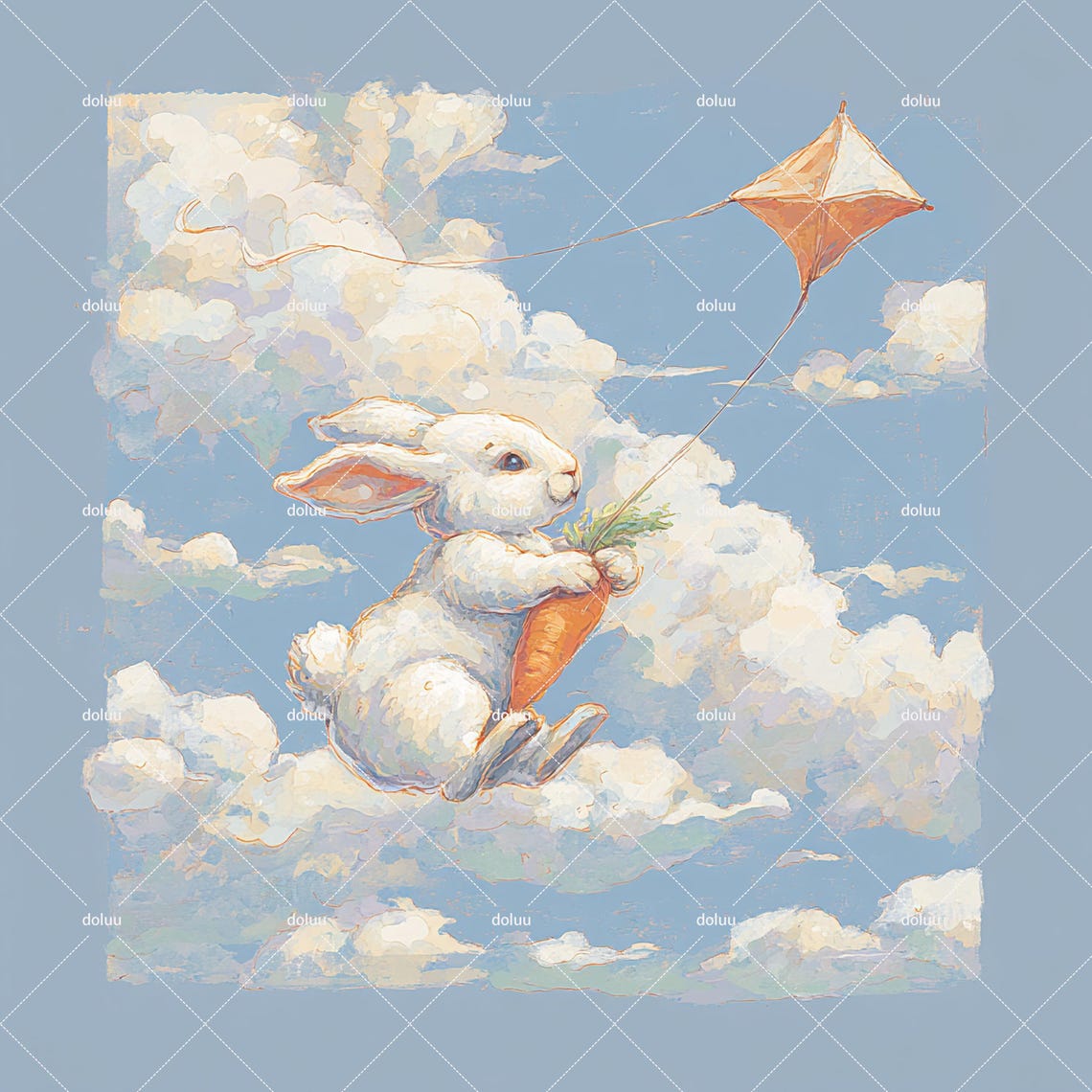 12 Bunny Flying Carrot Shaped Kite Cloud Puffs Clipart Bundle, Junk ...