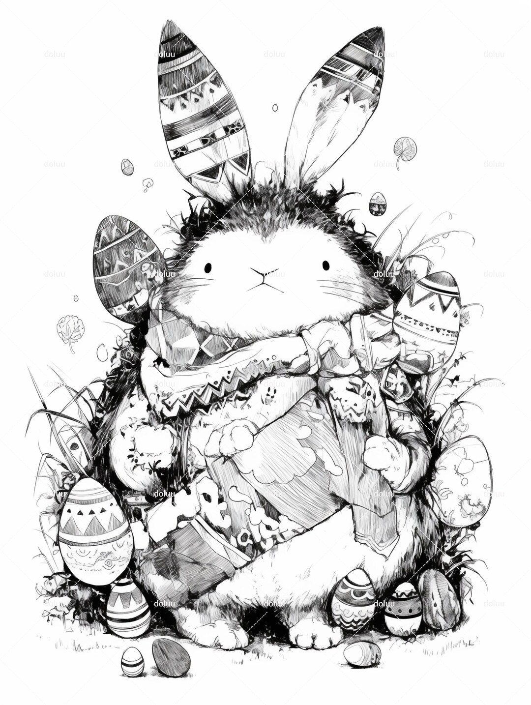 20 Black & White Easter Bunny Clipart Pages, Holiday Scrapbooking Kit ...