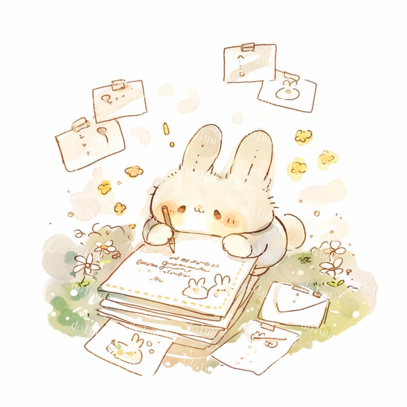 5 Little Bunny Writing Letter clipart bundle - cookie Packaging Card ...