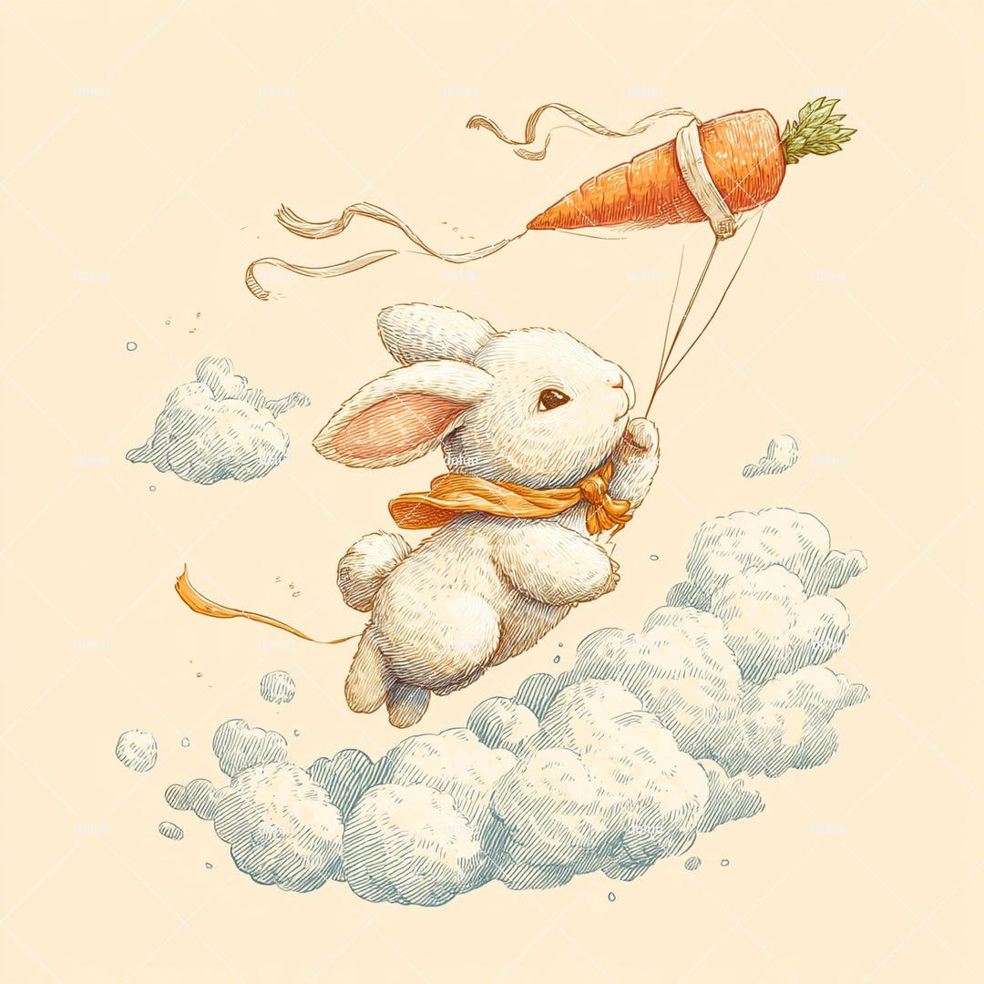 12 Bunny Flying Carrot Shaped Kite Cloud Puffs Clipart Bundle, Junk ...
