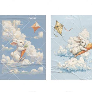 12 Bunny Flying Carrot Shaped Kite Cloud Puffs Clipart Bundle, Junk ...