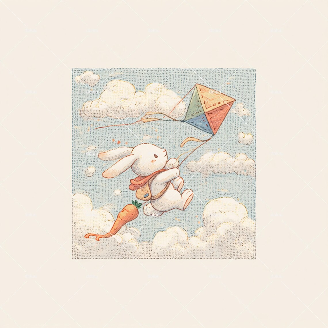 12 Bunny Flying Carrot Shaped Kite Cloud Puffs Clipart Bundle, Junk ...