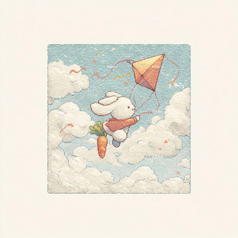 12 Bunny Flying Carrot Shaped Kite Cloud Puffs Clipart Bundle, Junk ...