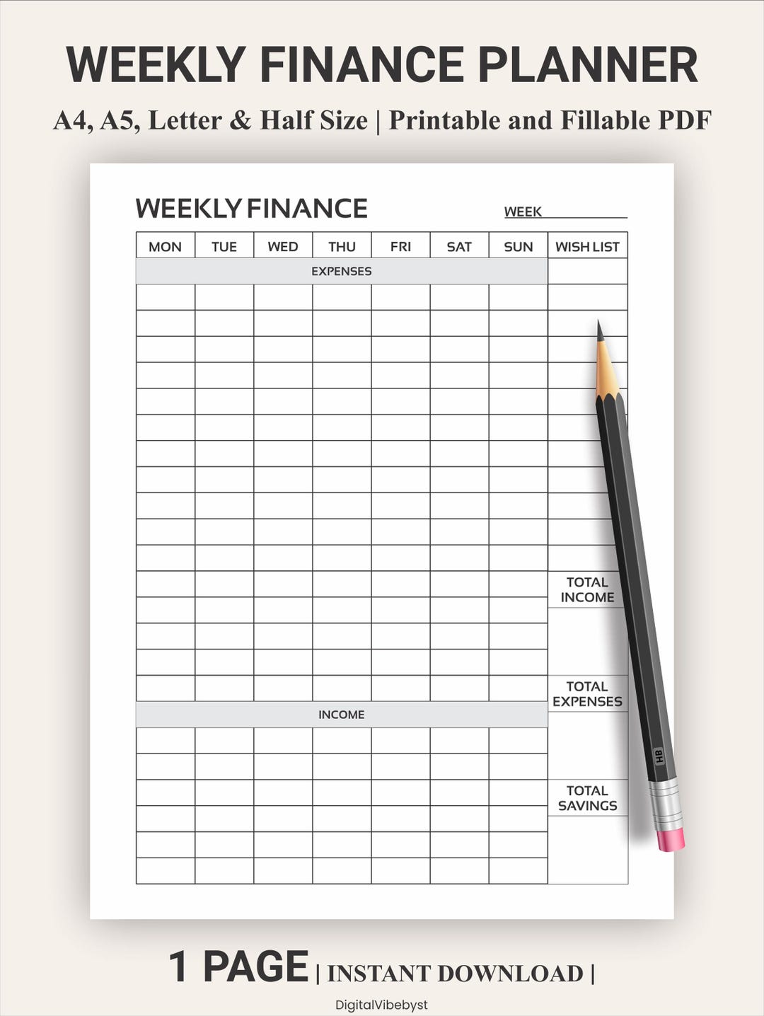 Weekly Finance Tracker Printable: Budget Planner (instant Download) - Etsy