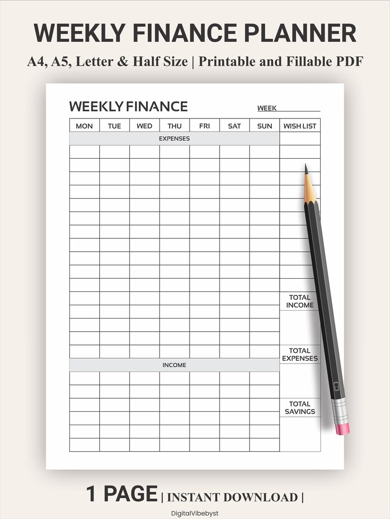 Weekly Finance Tracker Printable: Budget Planner (instant Download) - Etsy