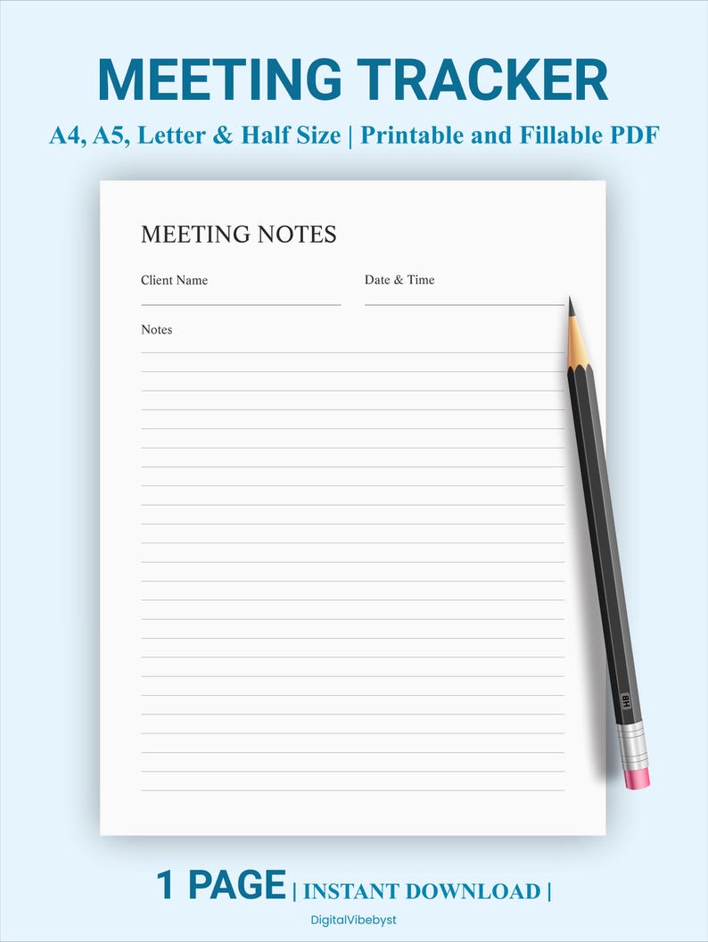 Printable Client Intake Form: Meeting Notes Template (A4, A5, Letter ...