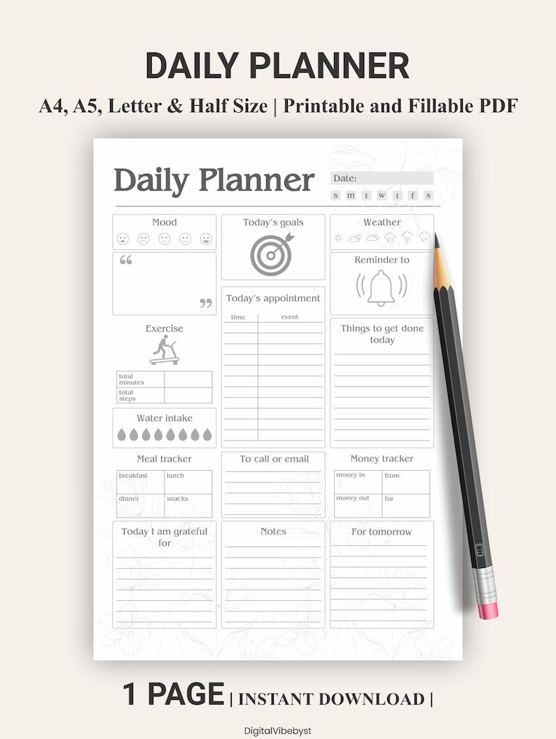 2026 Daily Planner Printable | All-in-one Productivity Planner | Goals ...