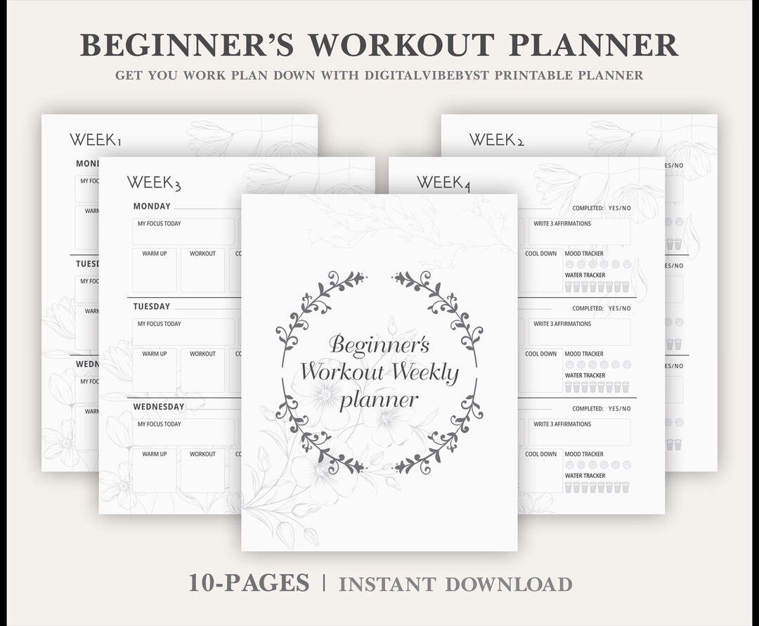 Beginner Workout Planner, Printable Fitness Tracker, Weekly Exercise ...