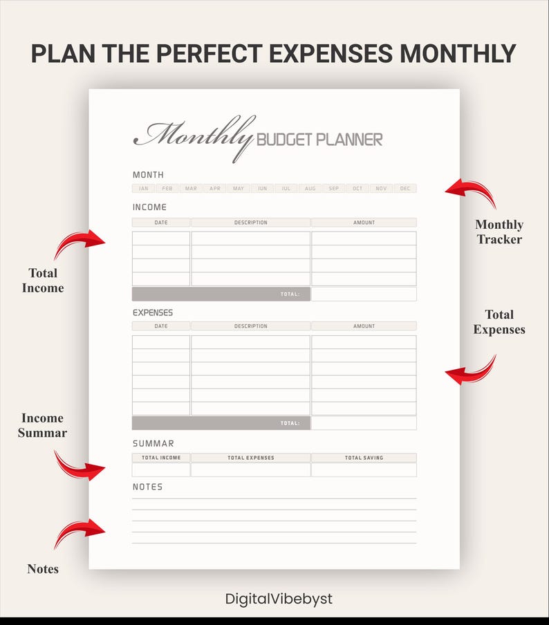 Printable Monthly Budget Planner: Income & Expense Tracker (digital ...
