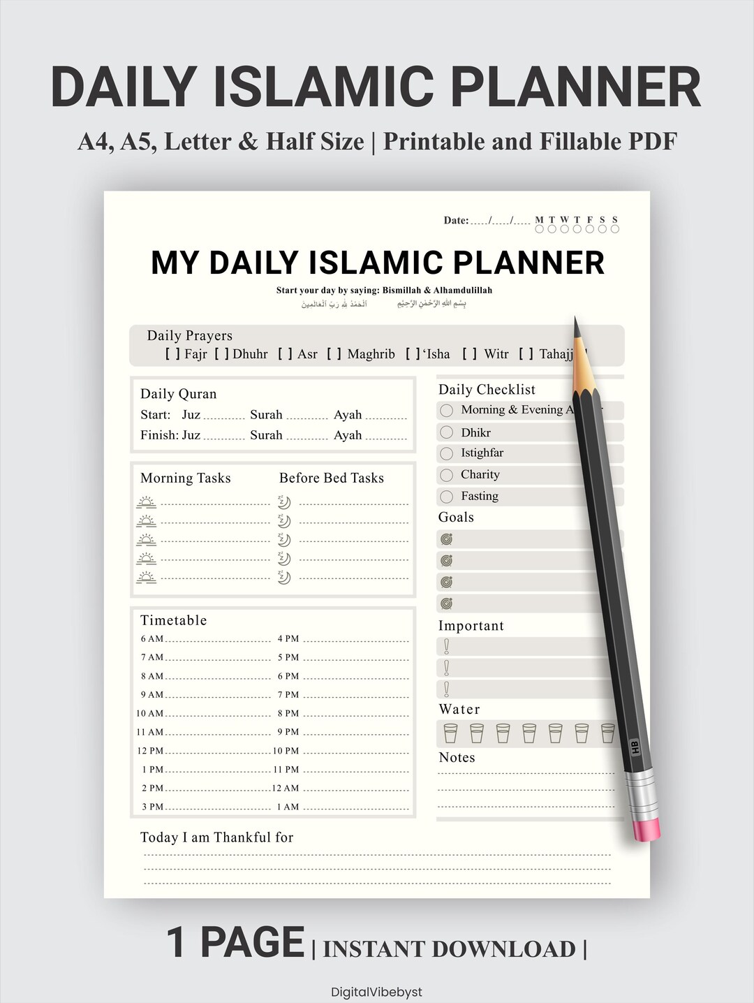 Islamic Daily Planner Printable, Muslim Planner, Quran & Salat Tracker ...