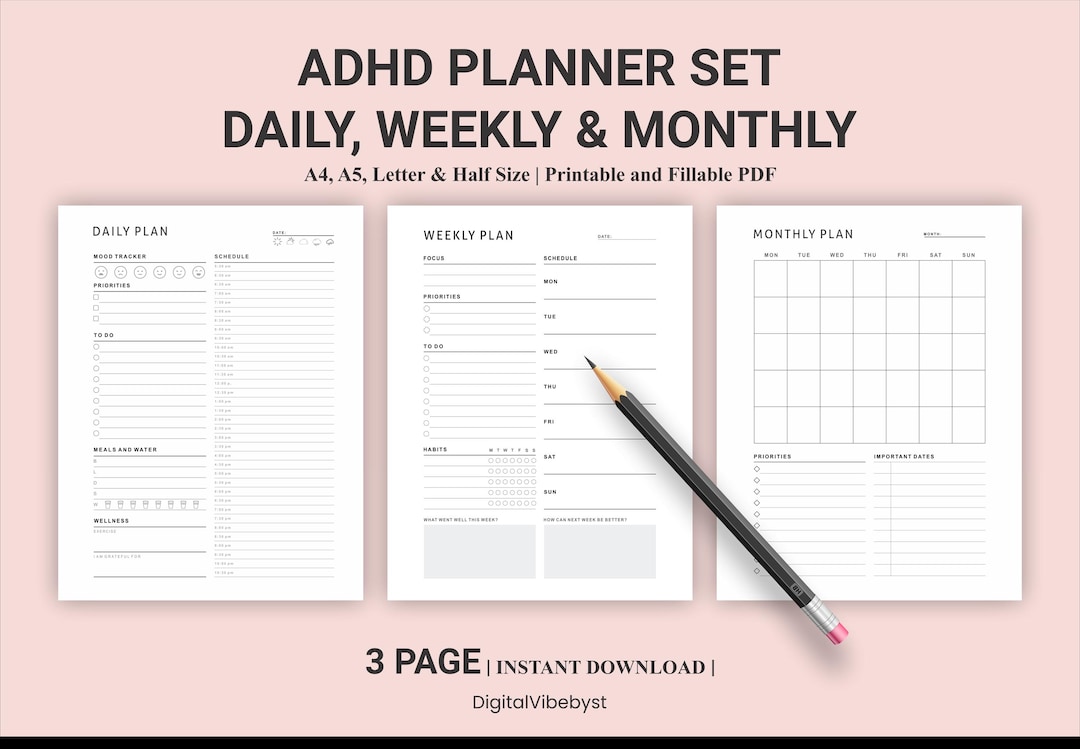 ADHD Planner, Remarkable Calendar, Daily, Weekly & Monthly Organizers ...