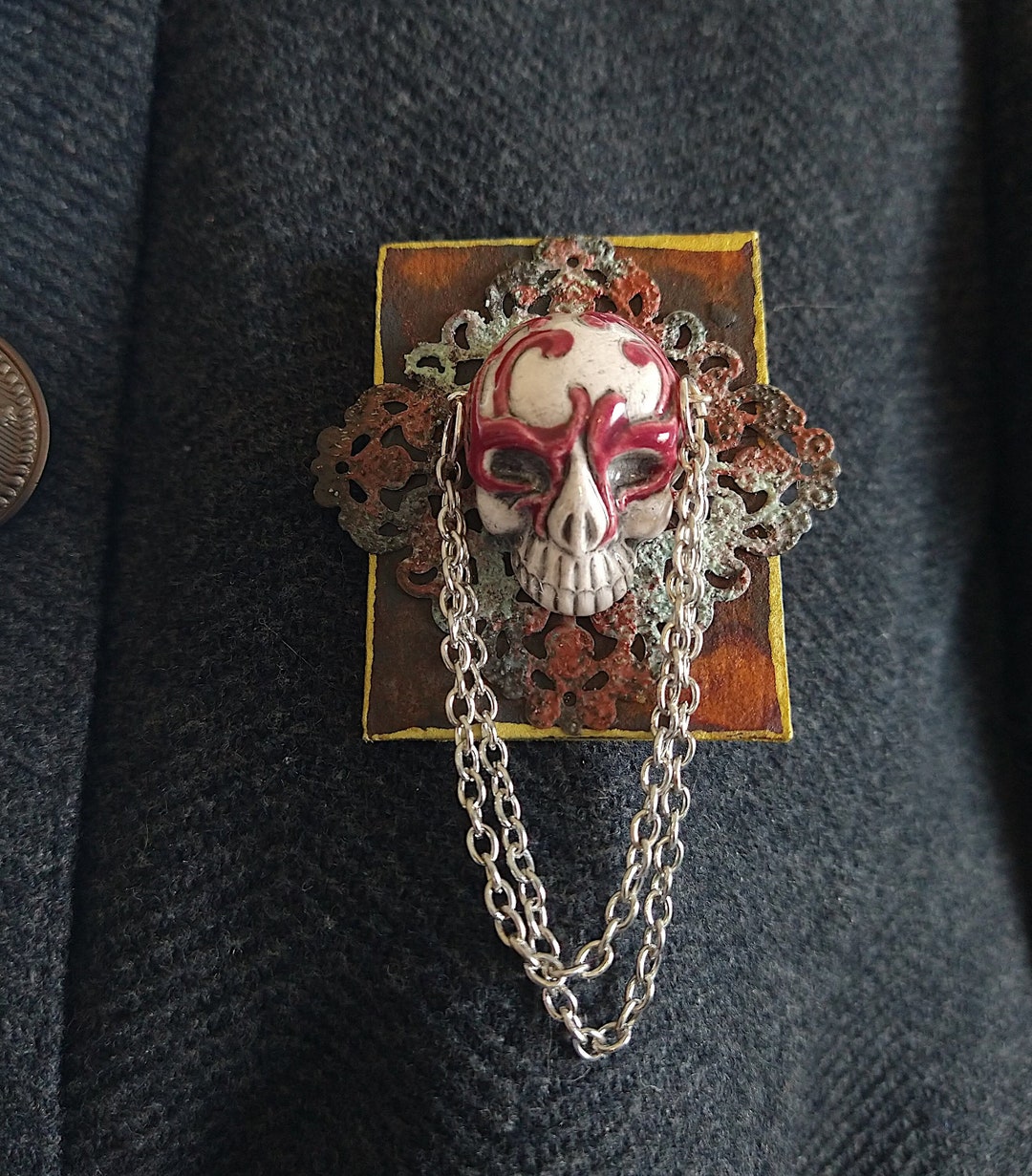Red Skull Rusty Brooch/pin - Etsy