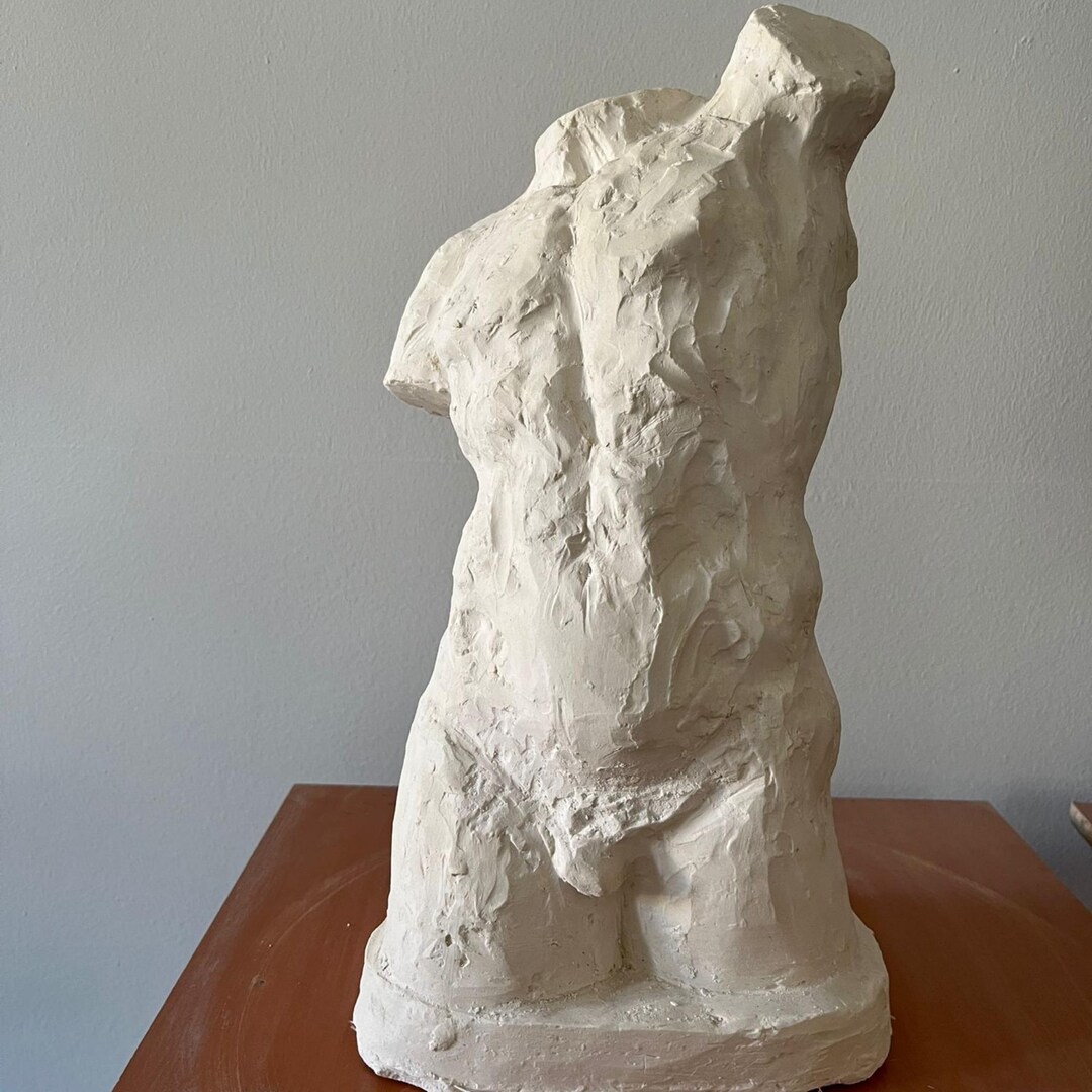Handmade Male Torso Sculpture - Clay & Polyester Art With Stone Powder ...